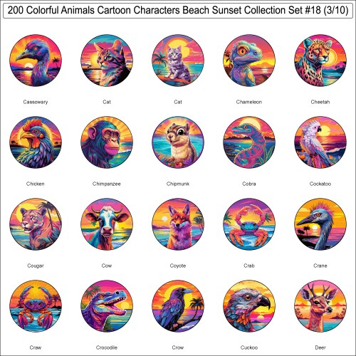 200 animals cartoon characters collection set 10 Vector Image