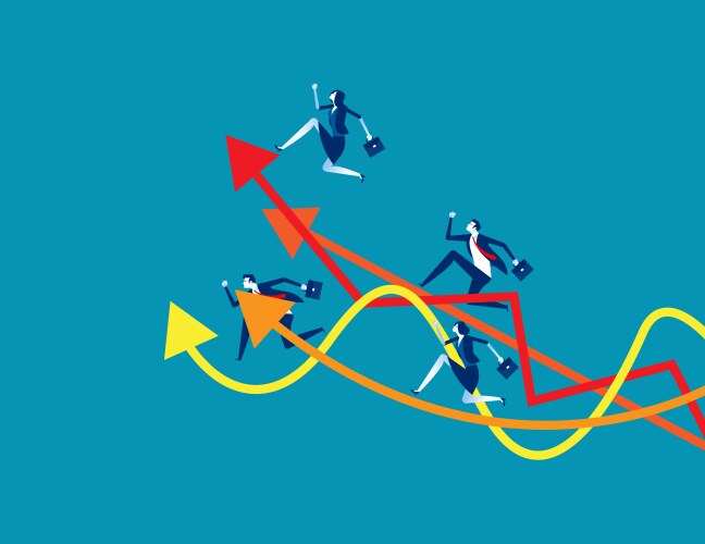 Business team running with arrows Royalty Free Vector Image