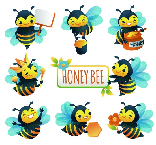 Cartoon bee collection set Royalty Free Vector Image