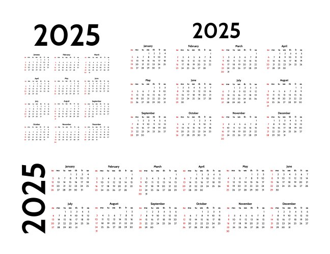 Calendar for 2025 isolated on a white background Vector Image