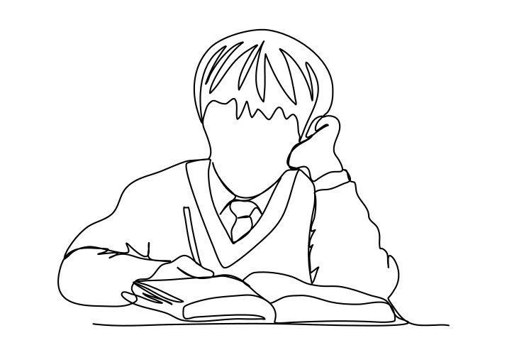 Child in school uniform one line drawing Vector Image