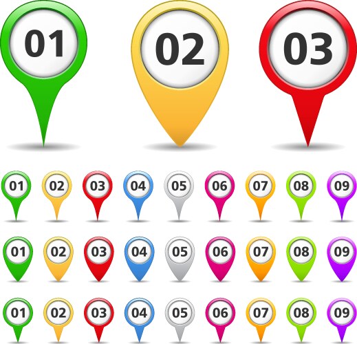 Map pointers with numbers and letters Royalty Free Vector