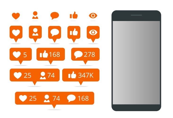 Hand like and chat icons set sign follower 3d Vector Image