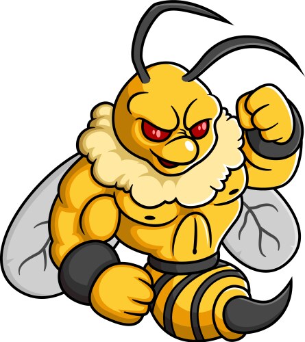 Muscular fierce bees cartoon character Royalty Free Vector