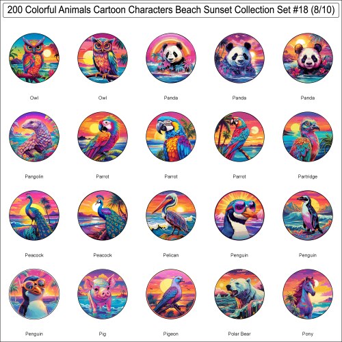 200 animals cartoon characters beach sunset Vector Image