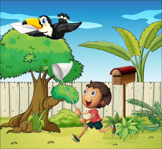 A boy at the window with birds Royalty Free Vector Image