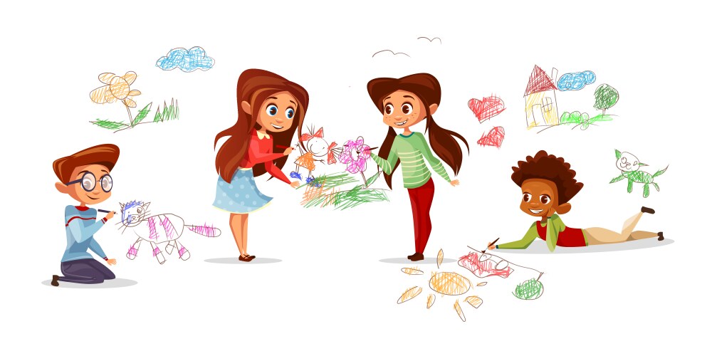 Children hug set happy kids cuddle with friends Vector Image