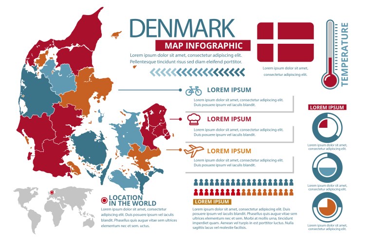 Flat denmark map infographic Royalty Free Vector Image