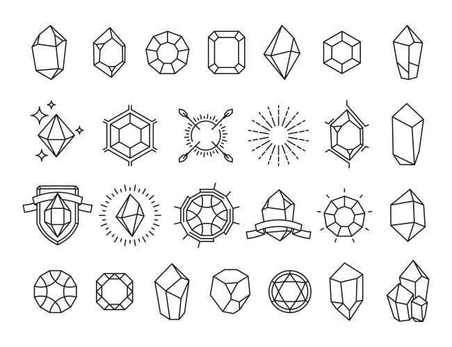 Diamond gem jewel gemstone line icon set Vector Image