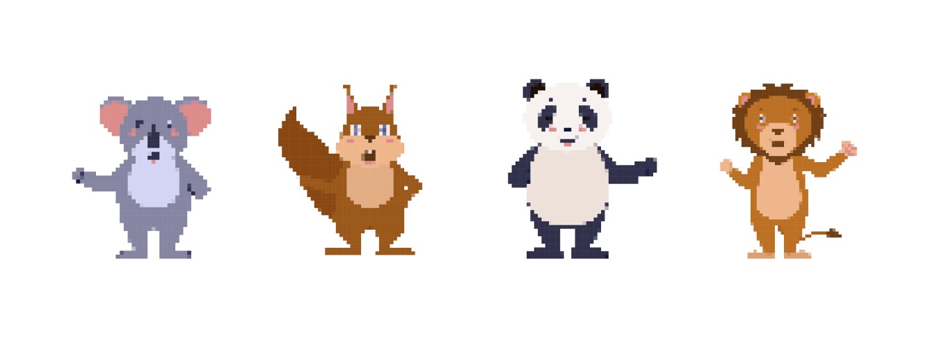 Pixel Animals - Koala, Squirrel, Ostrich Vector Image