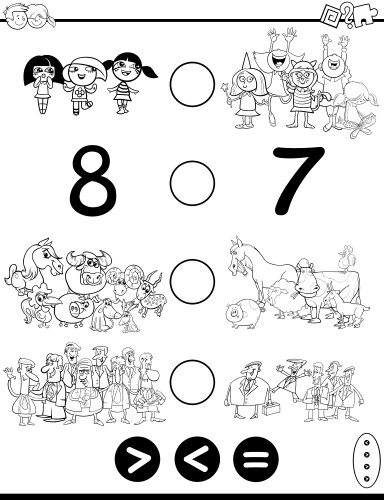 Greater less or equal math task coloring page Vector Image