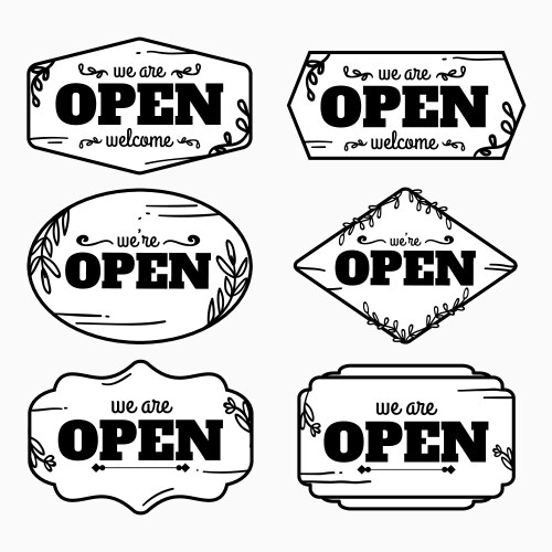 Hand drawn open and closed sign collection Vector Image