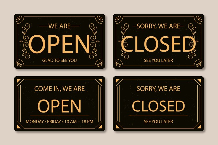 Vintage open and closed signboard collection Vector Image