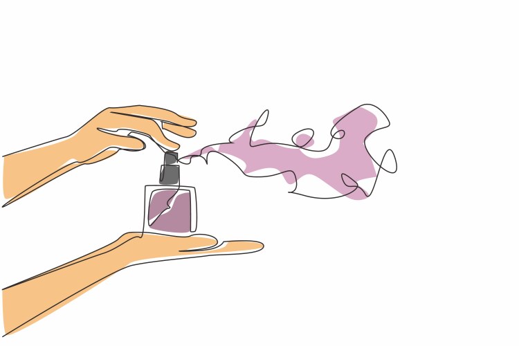 Single one line drawing hand spraying perfume Vector Image
