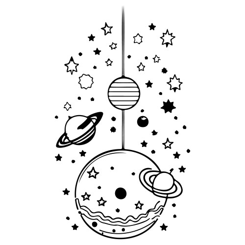 Doodle space kids hanging star planet sketch draw Vector Image