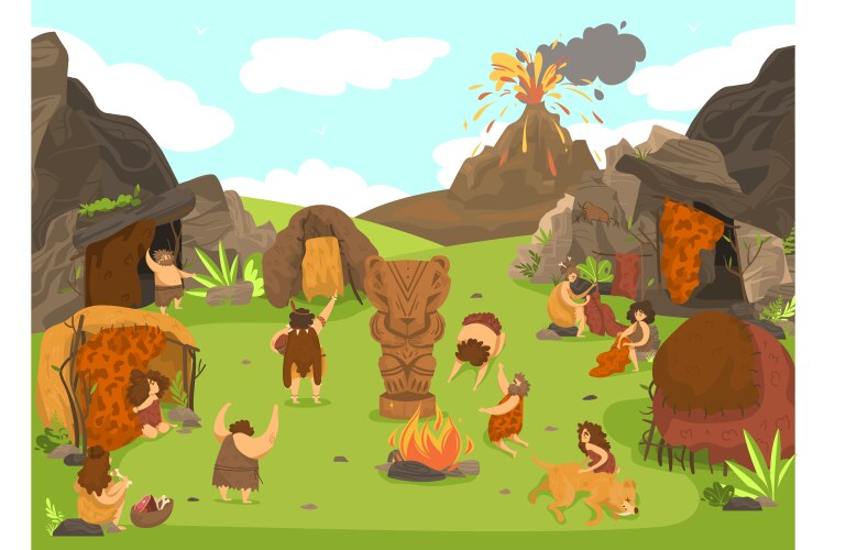 Primitive people family happy prehistoric Vector Image