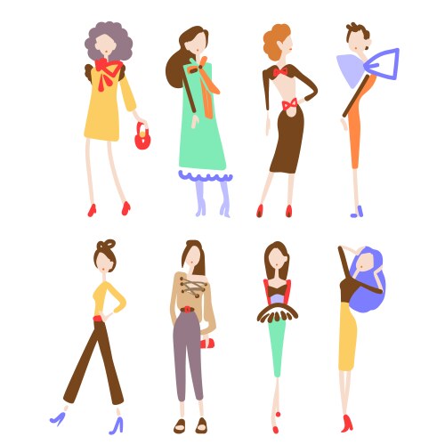 Collection stylish young women dressed Royalty Free Vector