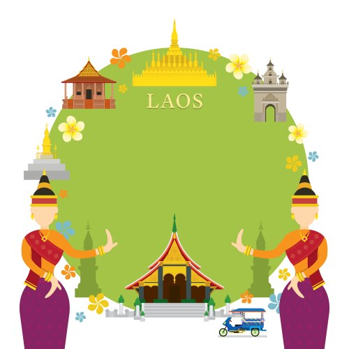 Laos landmarks skyline Royalty Free Vector Image