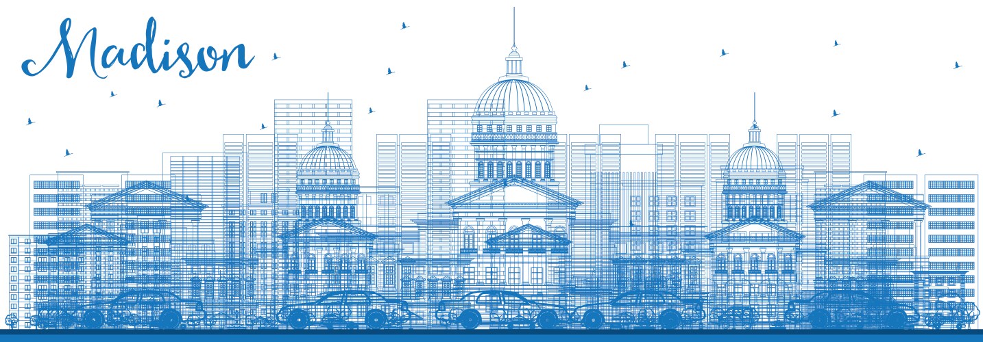 Outline madison skyline with blue buildings Vector Image