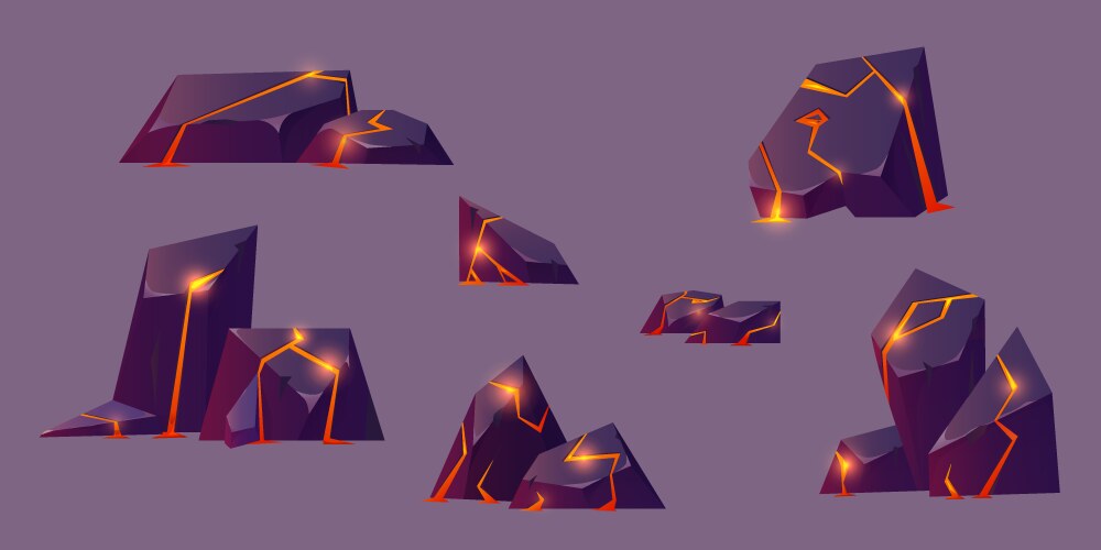 Rocks with cracks and liquid flowing lava Vector Image