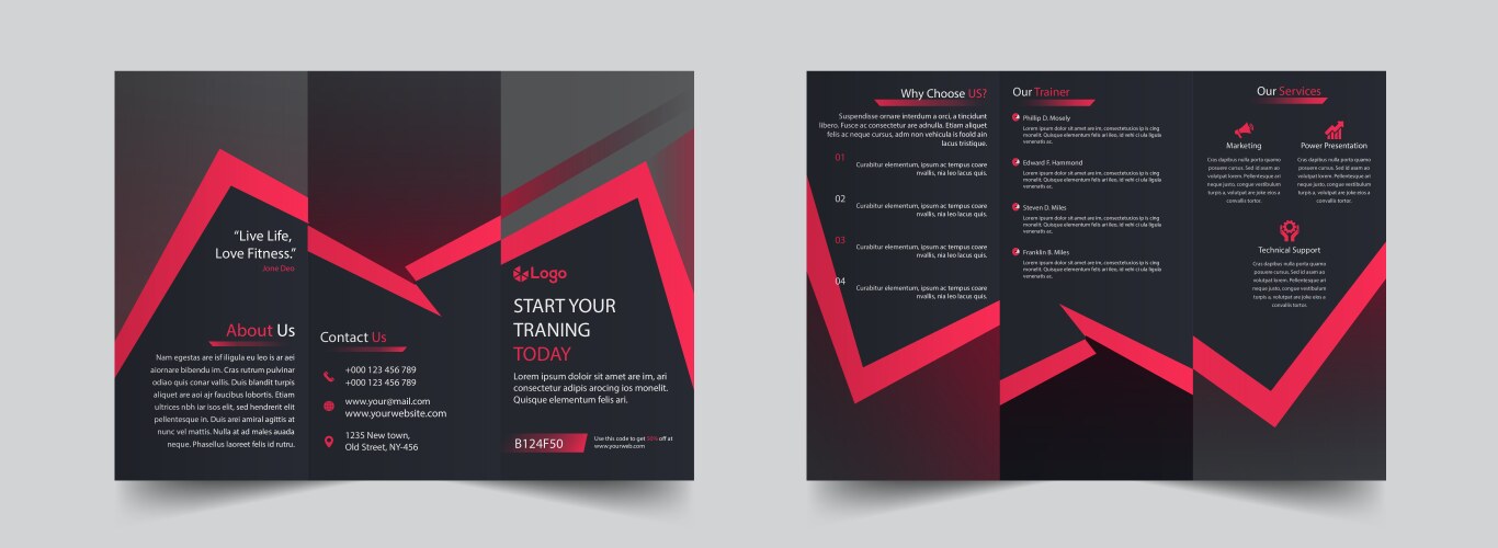 Creative blue trifold brochure design template Vector Image