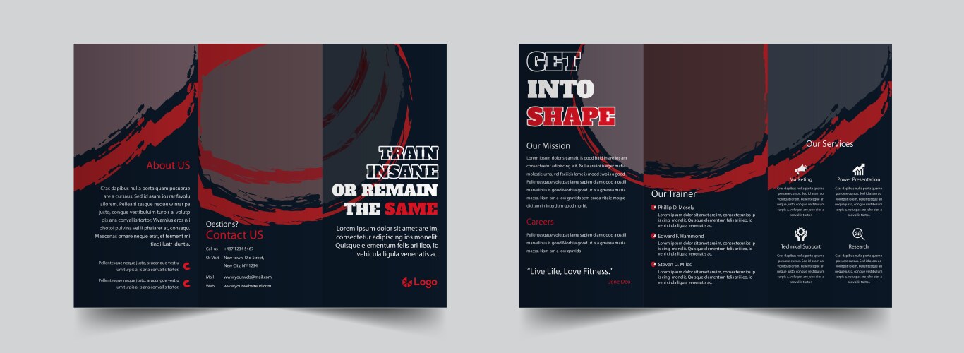 Creative blue trifold brochure design template Vector Image