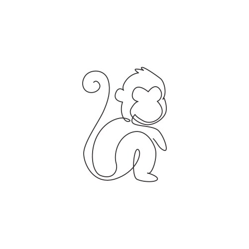 One single line drawing cute thinking monkey Vector Image