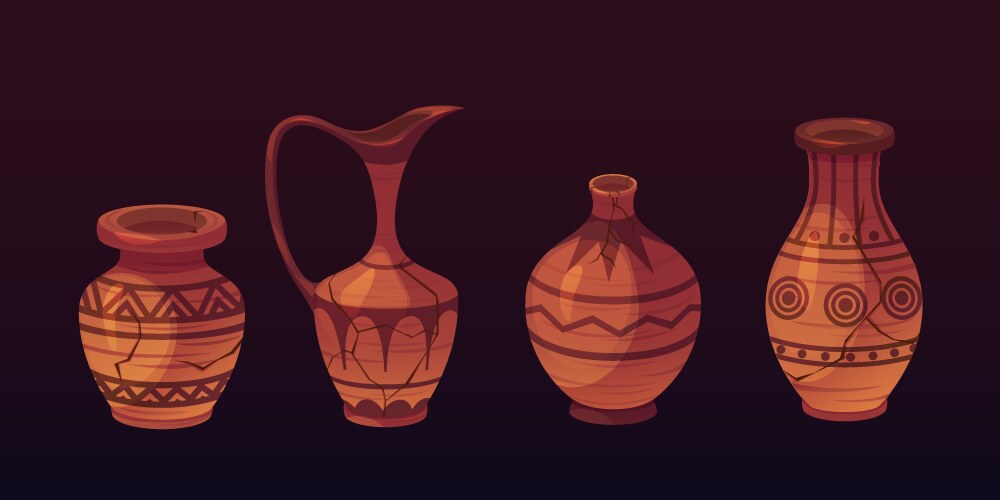 Ancient vases set isolated on black background Vector Image