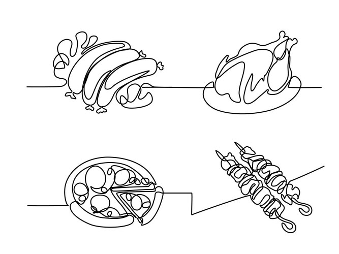 Continuous line set vegetables design elements Vector Image