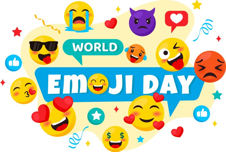 World emoji day celebration with events Royalty Free Vector