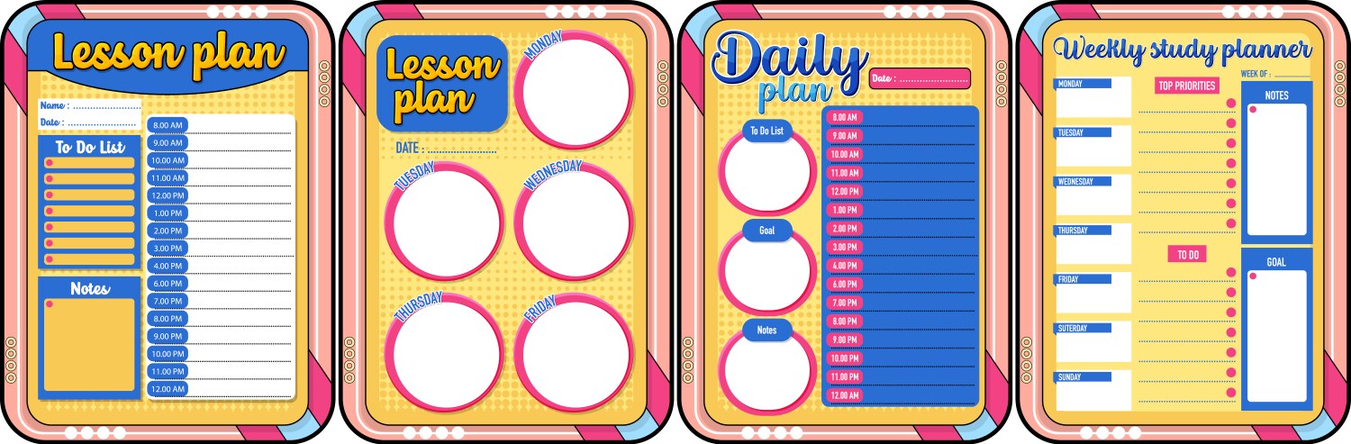 Student lesson plan and to-do list organizer Vector Image