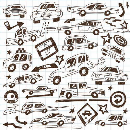 Hand drawn doodle cartoon cars seamless pattern Vector Image