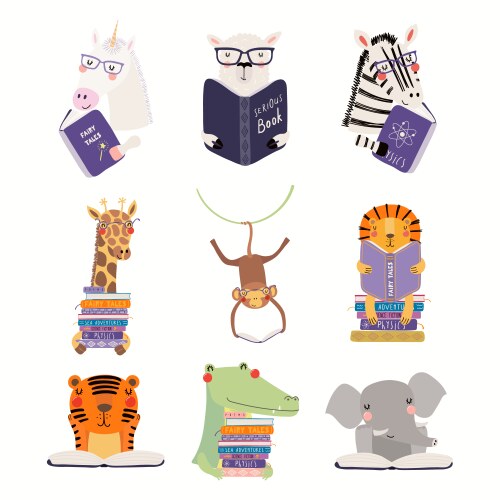 Adorable Animals Reading and Studying Royalty Free Vector