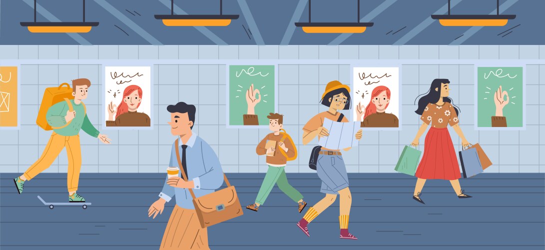 Crowd in subway train people pushing each other Vector Image