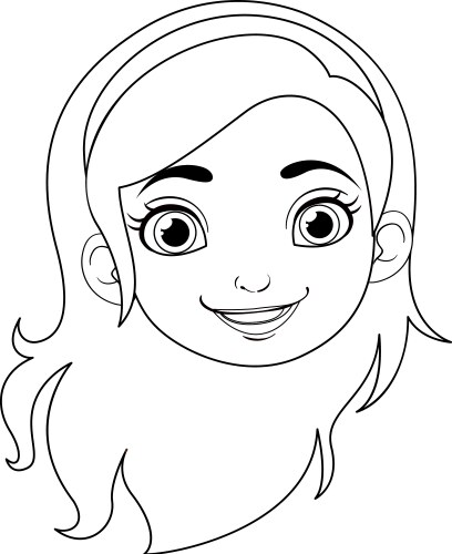 Beautiful Cartoon Smiling Girl Portrait Long Hair Vector Image