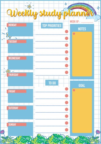 Printable weekly lesson plan with note template Vector Image