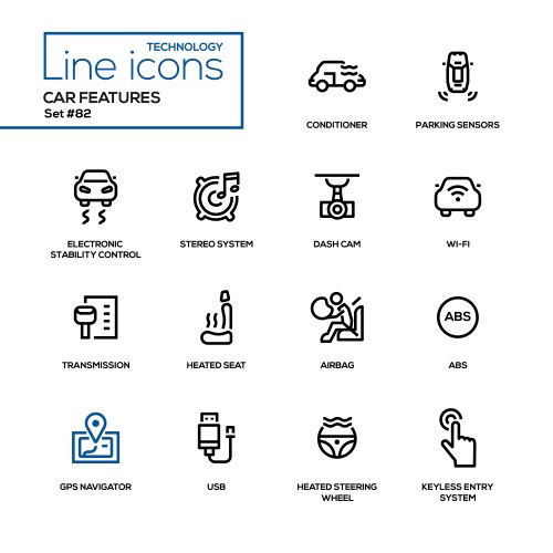 Fabric feature line icons comfort wear Royalty Free Vector