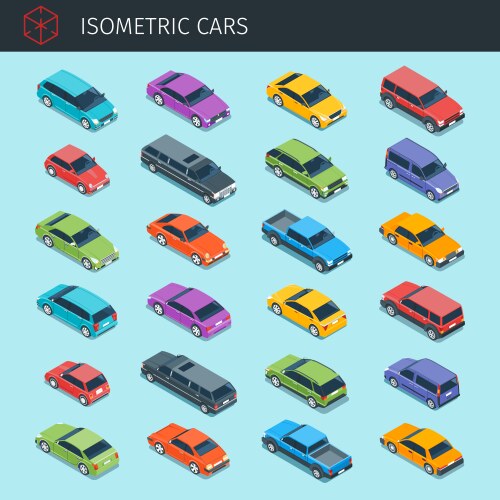 Isometric flat cars Royalty Free Vector Image - VectorStock