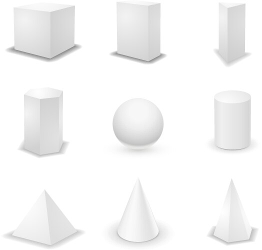 3d shapes white set Royalty Free Vector Image - VectorStock