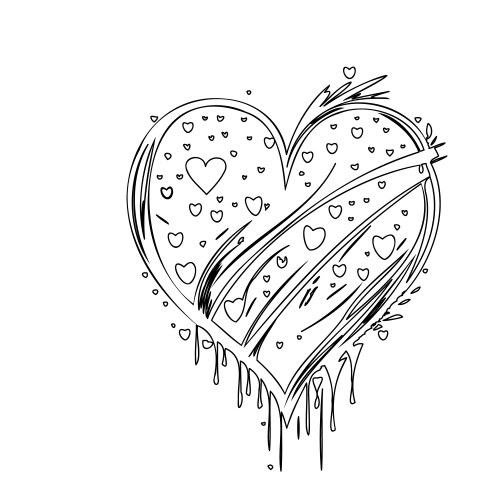 Heart paint splashes love outline sketch Vector Image