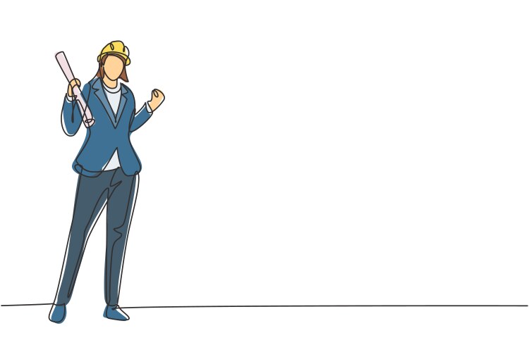 One single line drawing of young architects Vector Image