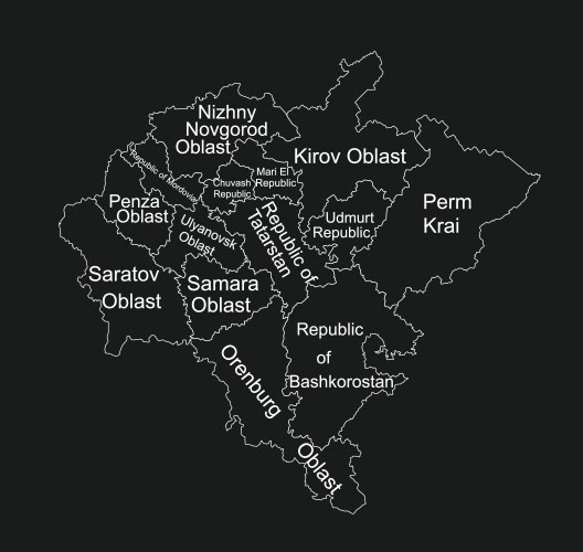 Map of ural federal district russia silhouette Vector Image