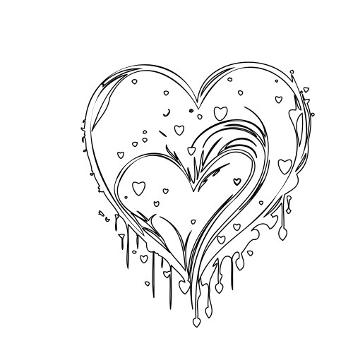 Heart paint splashes love outline sketch Vector Image