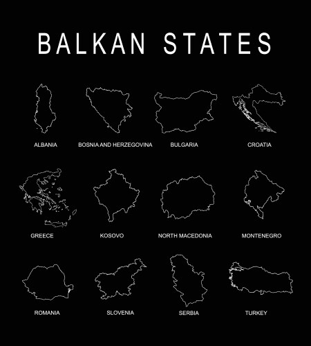 Balkan territory states map silhouette isolated Vector Image