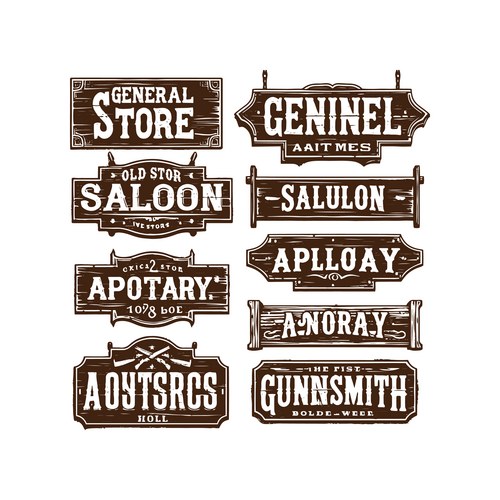 Western hand-painted store signs Royalty Free Vector Image