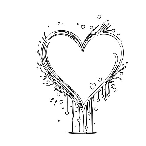 Heart paint splashes love outline sketch Vector Image