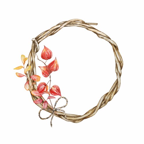 Watercolor autumn wreath with rose and dry Vector Image