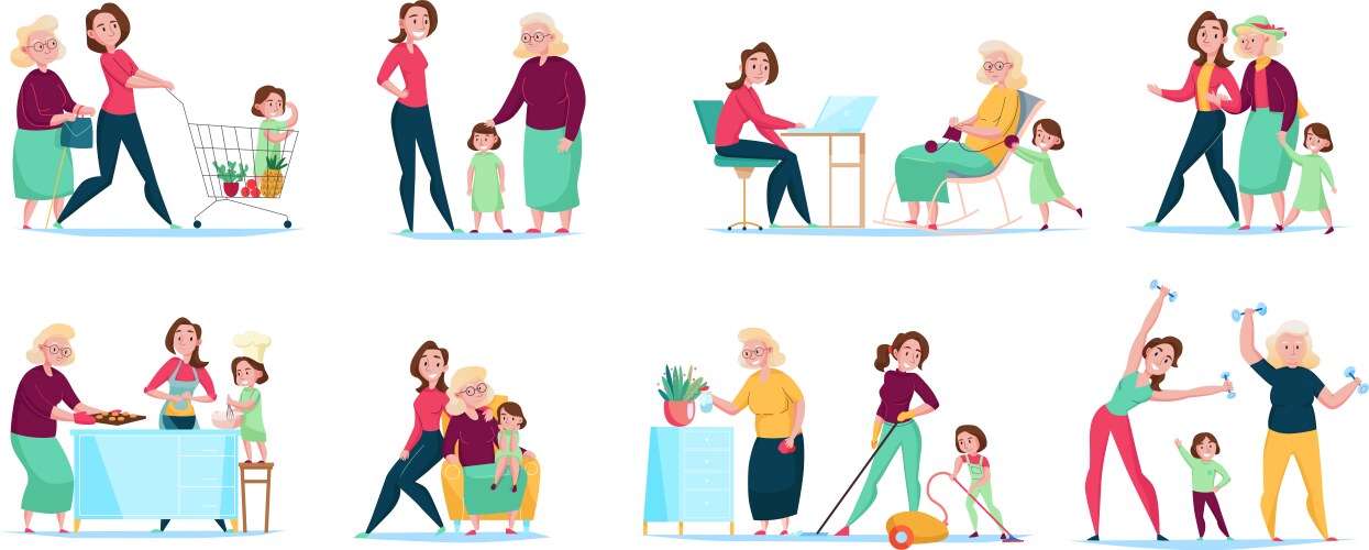 Three generations family cartoon Royalty Free Vector Image