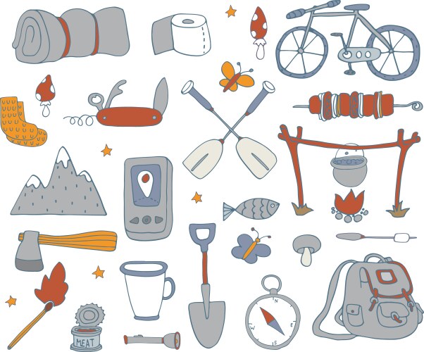 Camping adventure set Royalty Free Vector Image