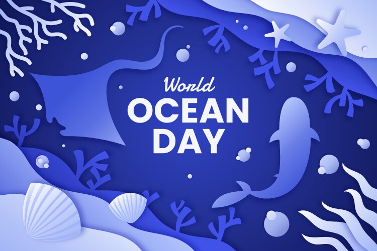 Paper style world oceans day background Royalty Free Vector